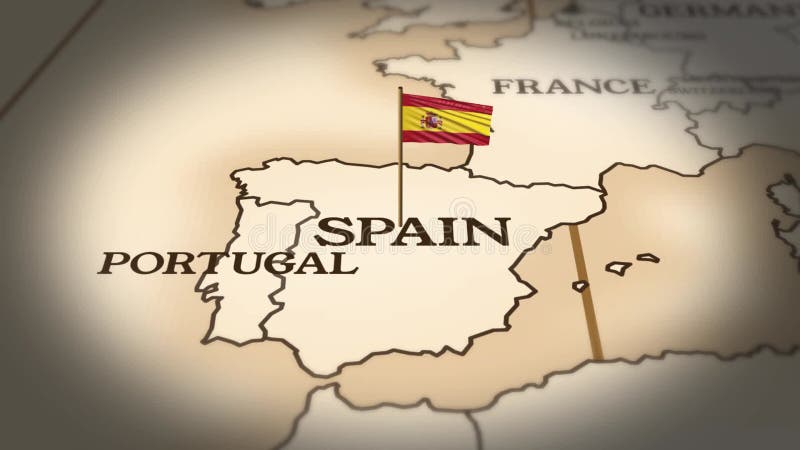 Spain Flag Showing on World Map with 3d Rendering Stock Footage - Video ...