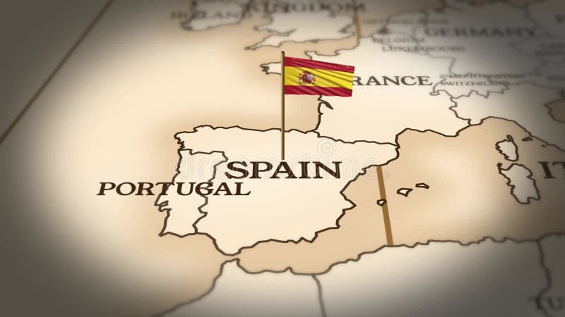 Spain Flag Showing on World Map with 3D Rendering Stock Video - Video ...