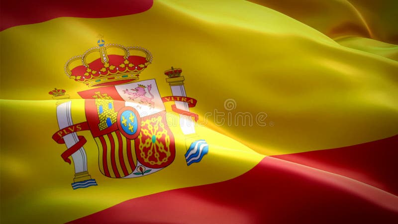 Spain Flag of Spanish Closeup or Close Up Waving in the Wind Loop ...