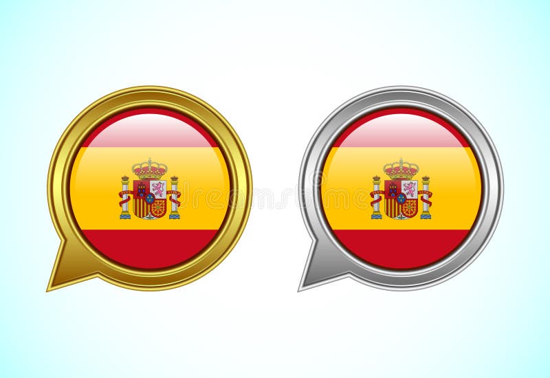 Spain Flag Speech Bubble. Speaking Flag Icon in Gold and Silver Color ...