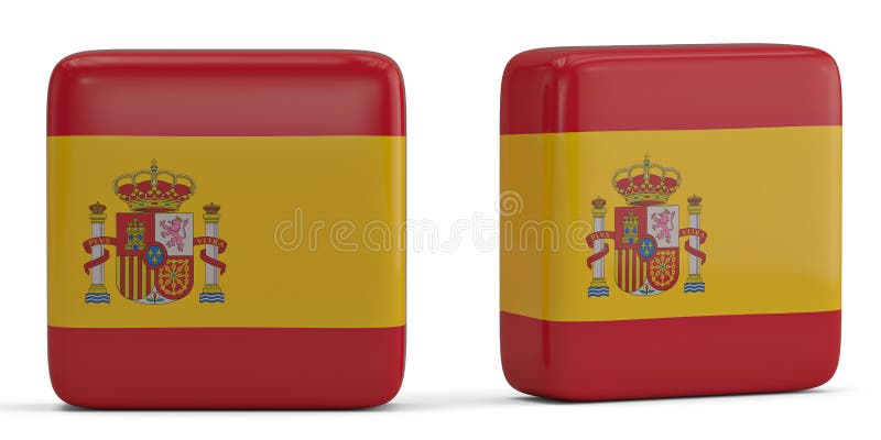 Spain Flag Square Symbol Isolated on White Background. 3D Illustration ...