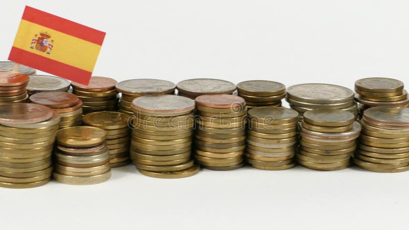 Spain Flag with Stack of Money Coins Stock Video - Video of background ...