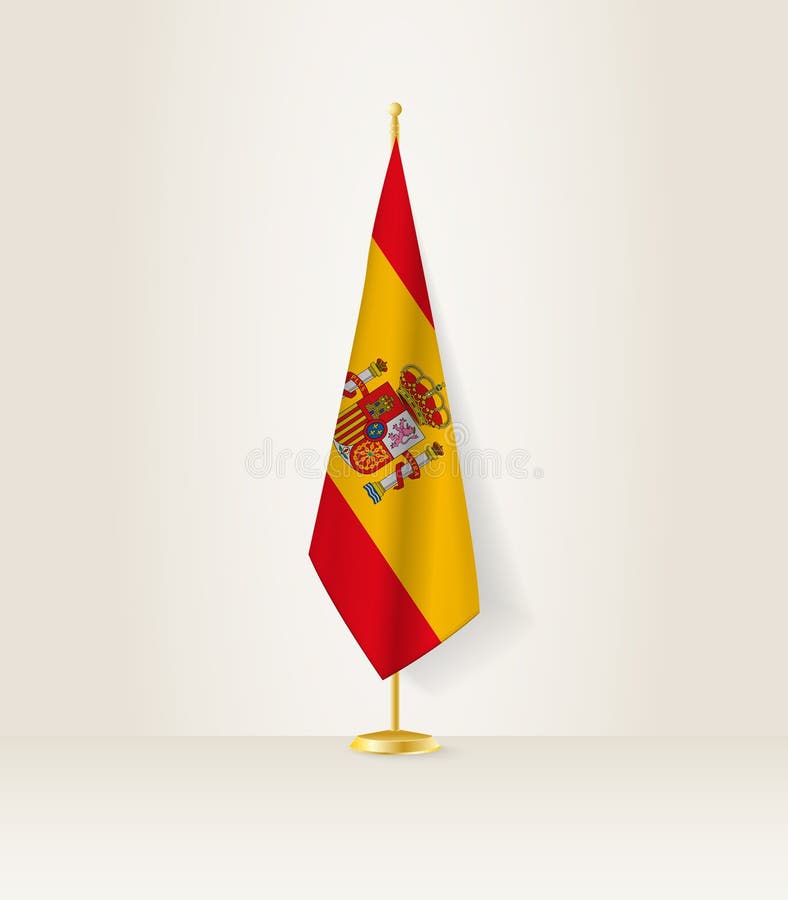 Spain flag on a flag stand stock vector. Illustration of international ...