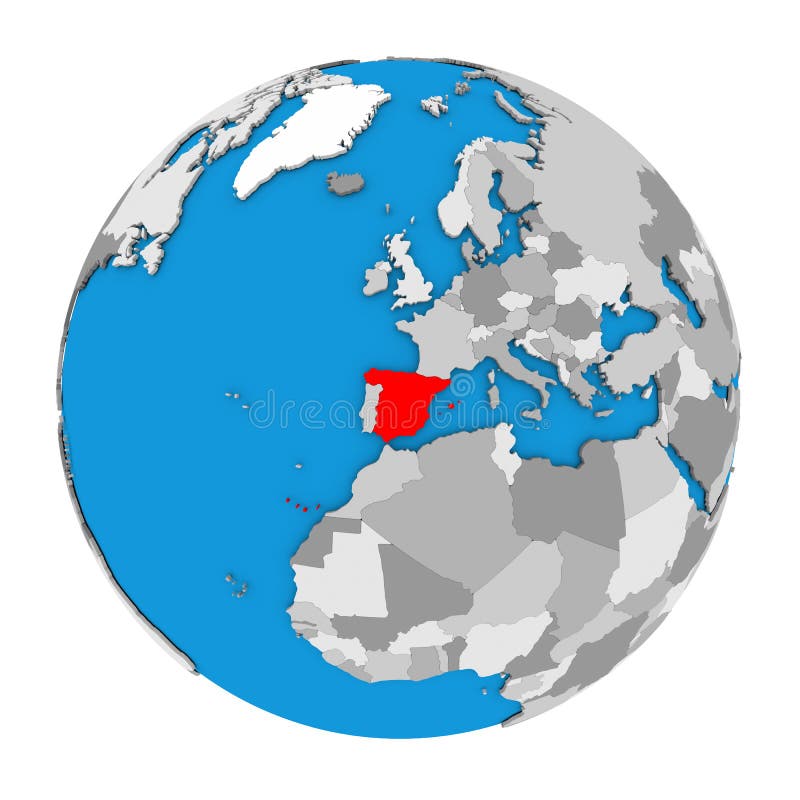 Spain on globe stock illustration. Illustration of flag - 84453412