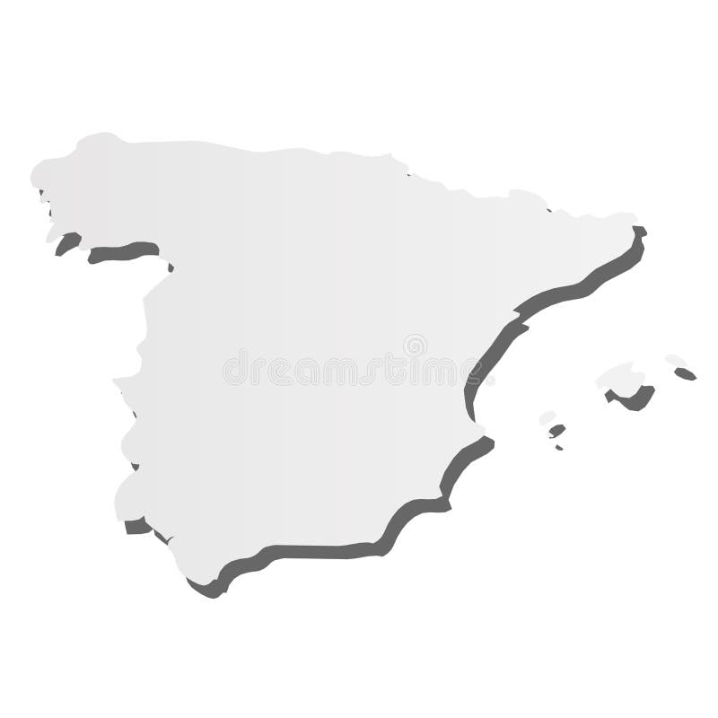 Spain - Grey 3d-like Silhouette Map of Country Area with Dropped Shadow ...