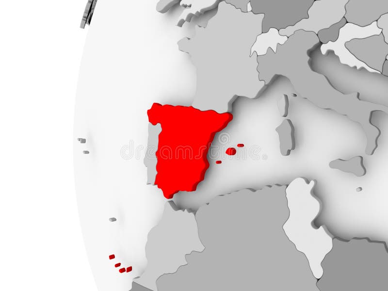 3d Spain grey map on white stock illustration. Illustration of europe ...
