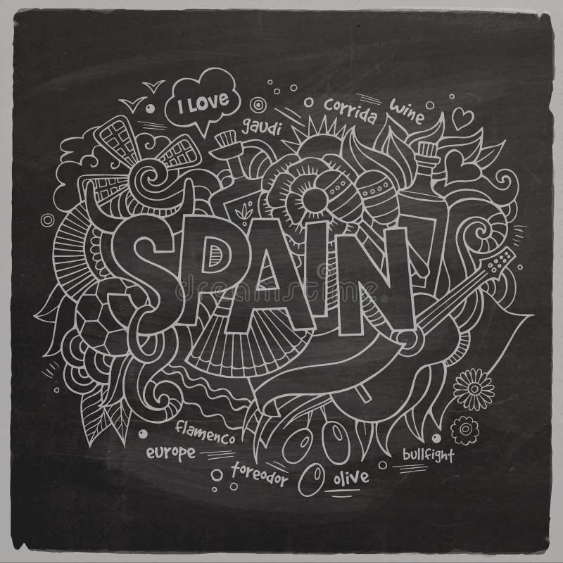Spain Doodles Elements. Hand Drawn Set With Spanish Food Paella ...