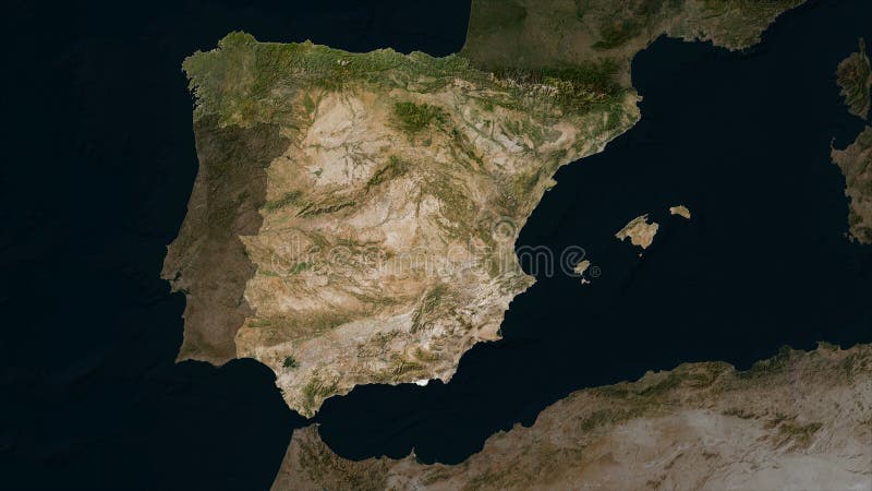 Spain Highlighted. Low-res Satellite Stock Illustration - Illustration ...
