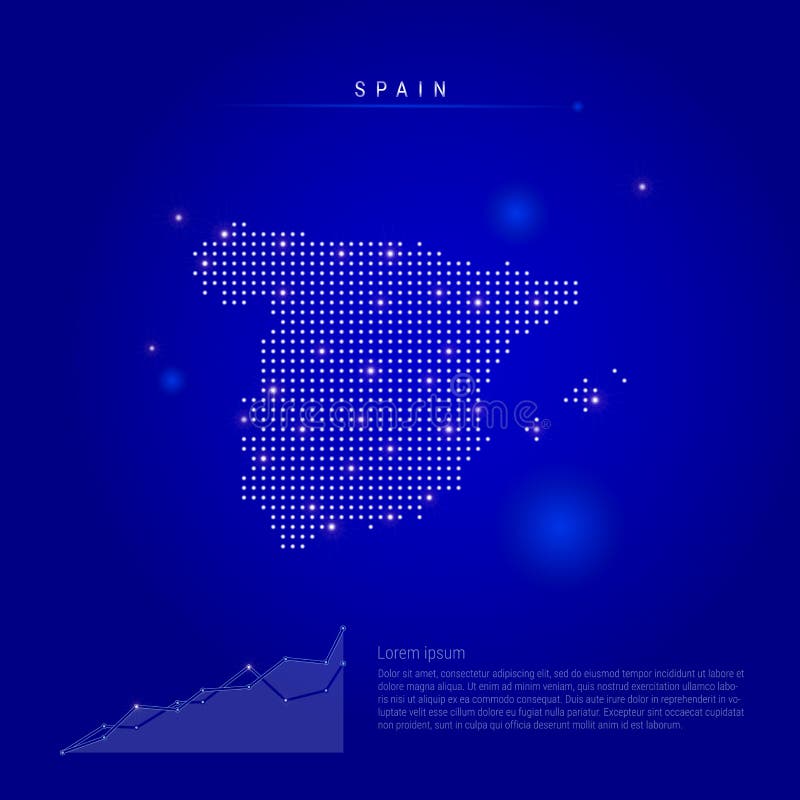 Spain Illuminated Map with Glowing Dots. Dark Blue Space Background ...