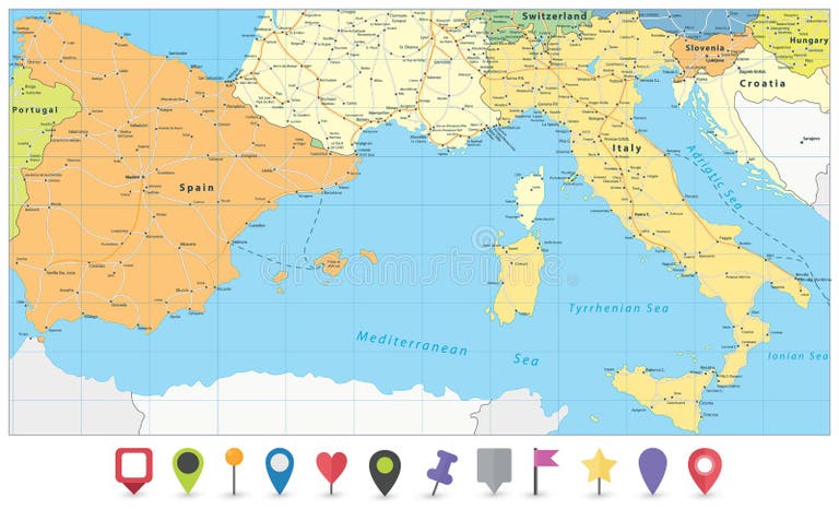 Spain and Italy Map and Flat Map Icons Stock Vector - Illustration of ...