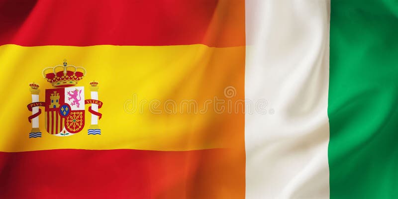 Spanish and Ivory Coast Flags Together.Spain,Ivory Coast Waving Flags ...