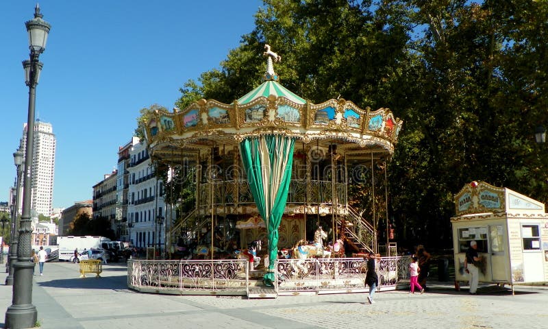 Spain, Madrid, Calle De Bailen, Playground with a Carousel Editorial ...