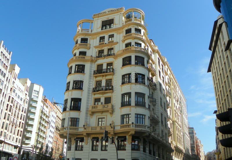 Spain, Madrid, Plaza De Espana, Edificio Vitalicio, Apartment Building Stock Image - Image of ...