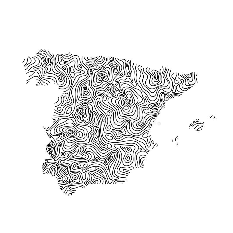 Spain Map from Black Isolines or Level Line Geographic Topographic Map ...