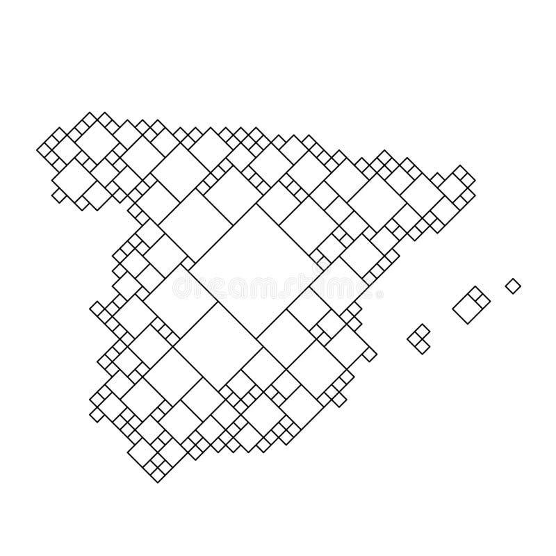 Spain Map from Black Pattern from a Grid of Squares of Different Sizes ...