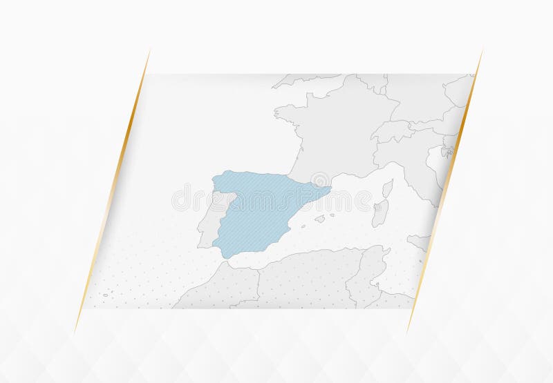 Spain Map in Blue with Gold Framed Accents. Modern Vector Map of Spain ...