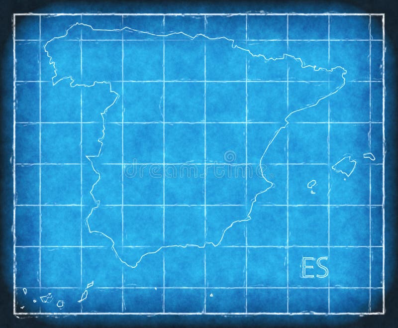 Spain Map Blue Print Artwork Illustration Silhouette Stock Illustration ...