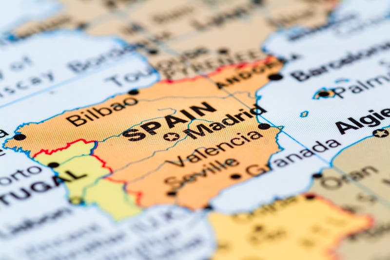 Spain on a map stock image. Image of english, focused - 104674249