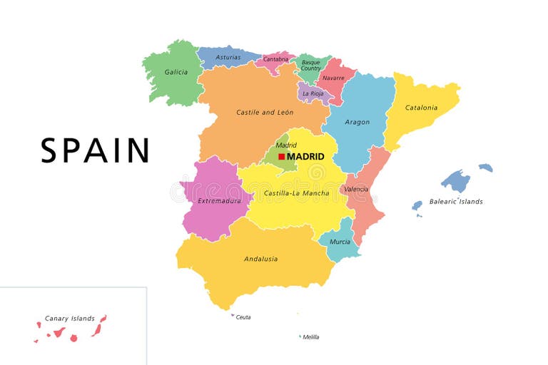 Spain Political Map with Colored Administrative Divisions Stock Vector ...