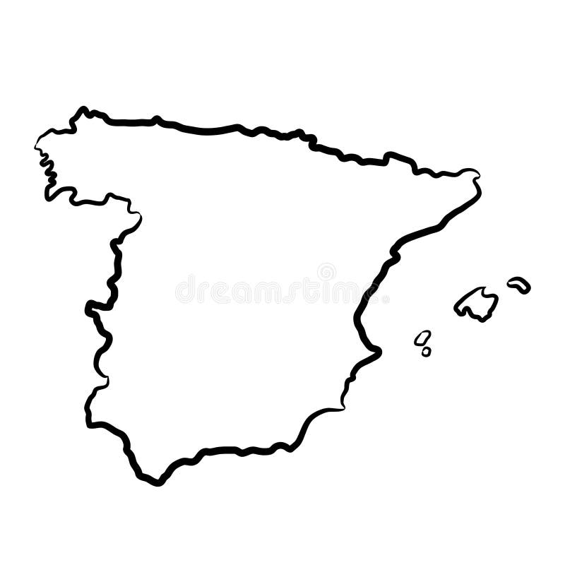 Spain Map from the Contour Black Brush Lines Different Thickness on ...