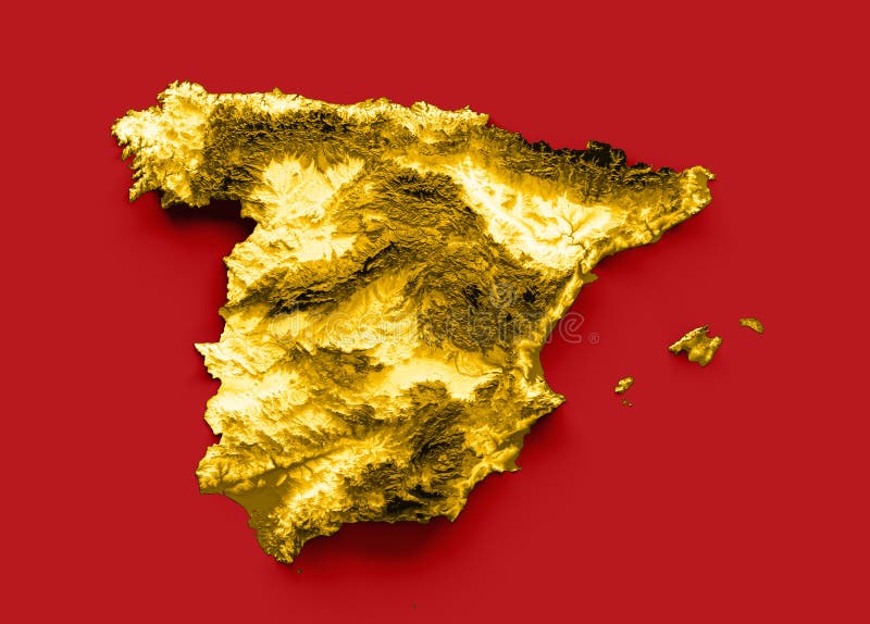 Spain Map with the Flag Colors Blue and Red Shaded Relief Map 3d ...