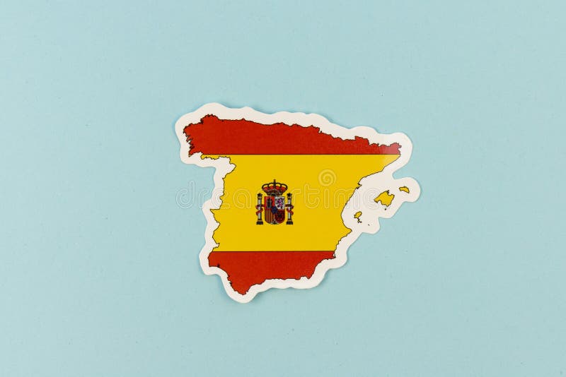 Spain Map with Flag Colors on Light Blue Background Stock Photo - Image ...