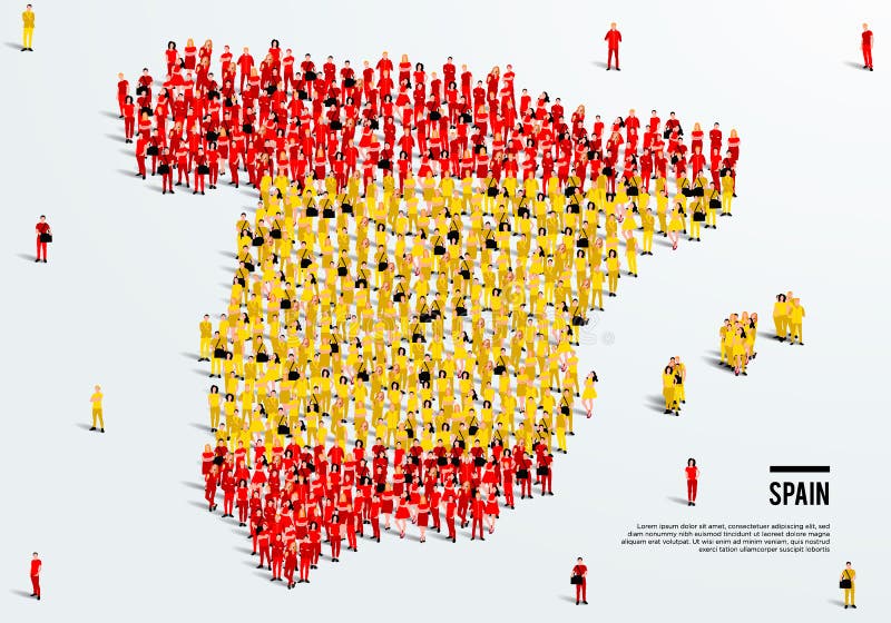 Spain Map and Flag. a Large Group of People in Spanish Flag Color Form ...