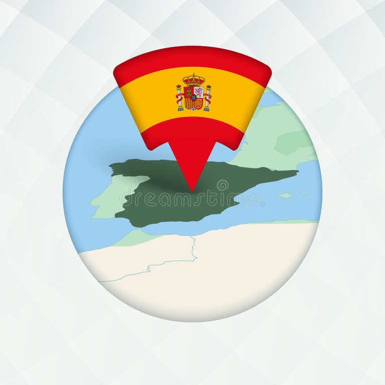 Spain Map Highlighted with Flag Marker Stock Vector - Illustration of ...