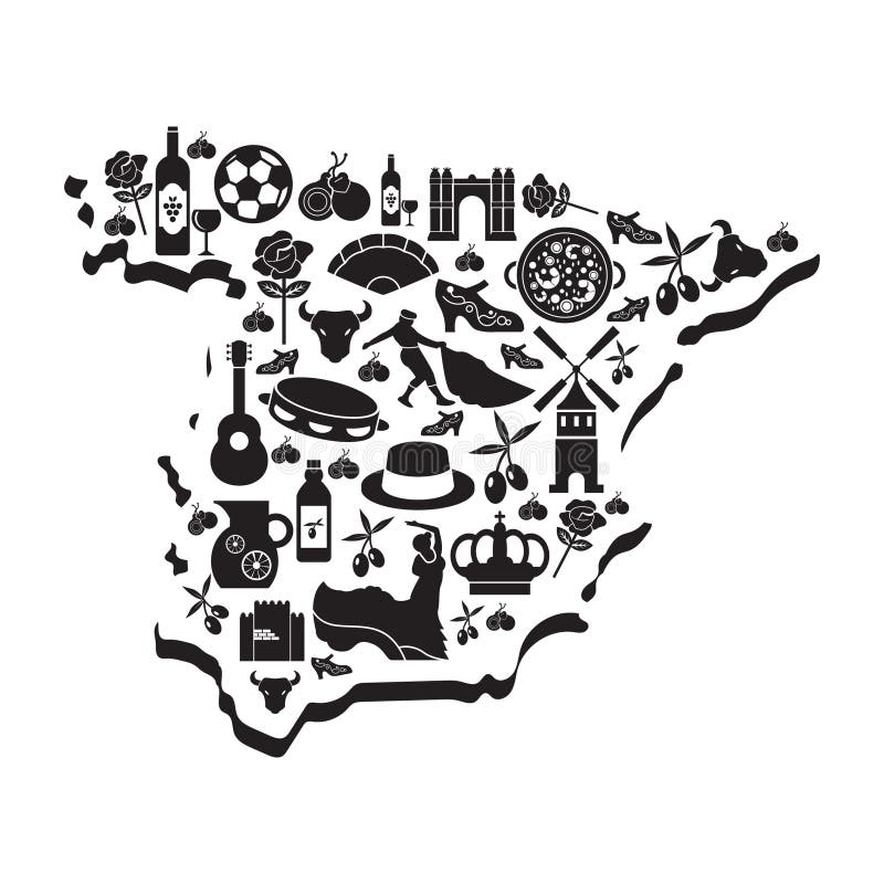 Spain Map with Icons. Vector Illustration Decorative Design Stock ...