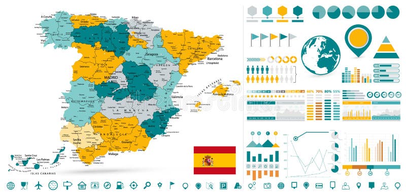 Spain Map and Infographic Elements Stock Vector - Illustration of ...