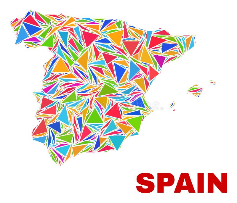 Spain Map - Mosaic of Color Triangles Stock Vector - Illustration of ...