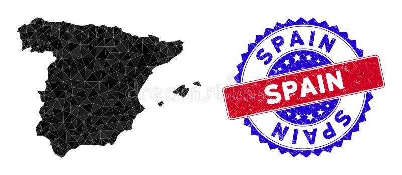 Spain Map Polygonal Mesh and Grunge Bicolor Watermark Stock Vector ...