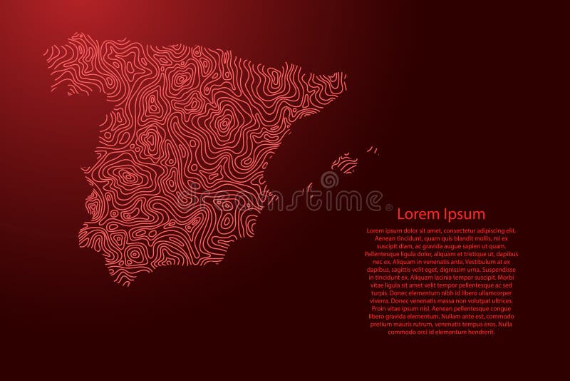 Spain Map from Red Isolines or Level Line Geographic Topographic Map ...