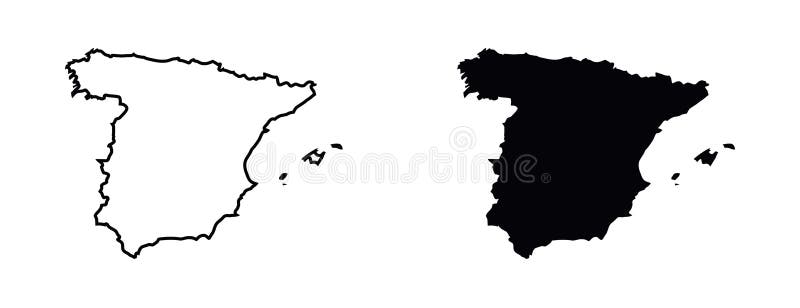 Spain Map Silhouette Linear and Black Illustration. Vector Stock Vector ...