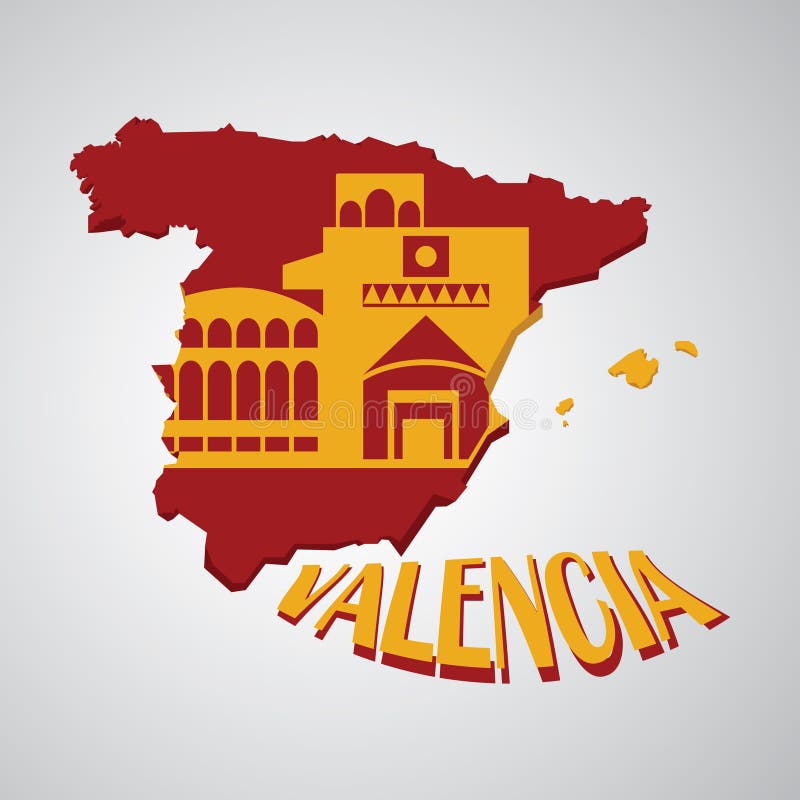 Spain Map with Valencia Cathedral. Vector Illustration Decorative ...