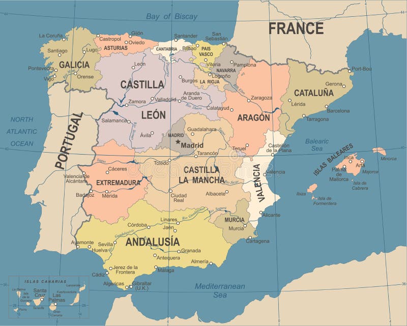 Spain Map - Vintage Vector Illustration Stock Illustration ...