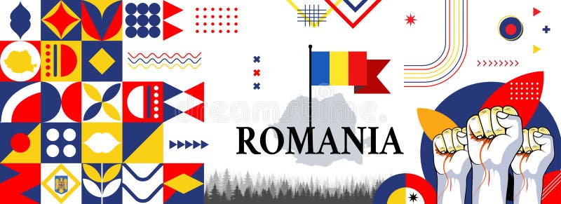 Map and Flag of Romania National or Independance Day Abstract Geometric ...
