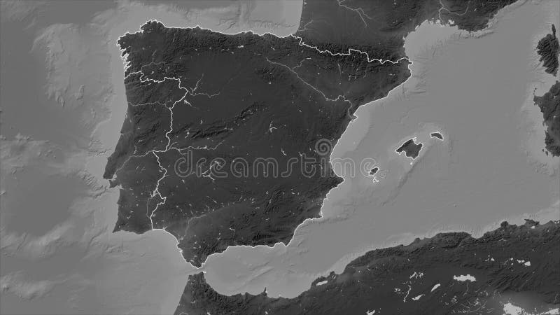 Spain outlined. Grayscale stock illustration. Illustration of planet ...