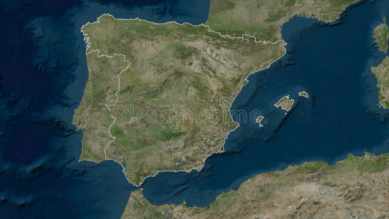 Spain Outlined. High-res Satellite Stock Illustration - Illustration of ...