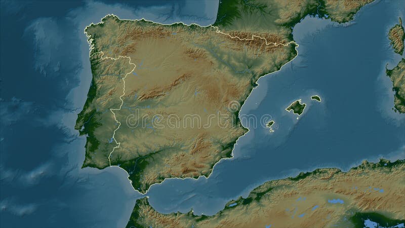 Spain outlined. Physical stock illustration. Illustration of atlas ...