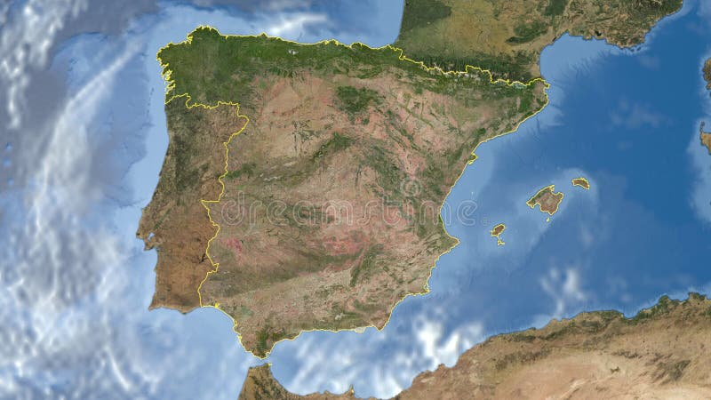 Spain outlined - satellite stock illustration. Illustration of science ...