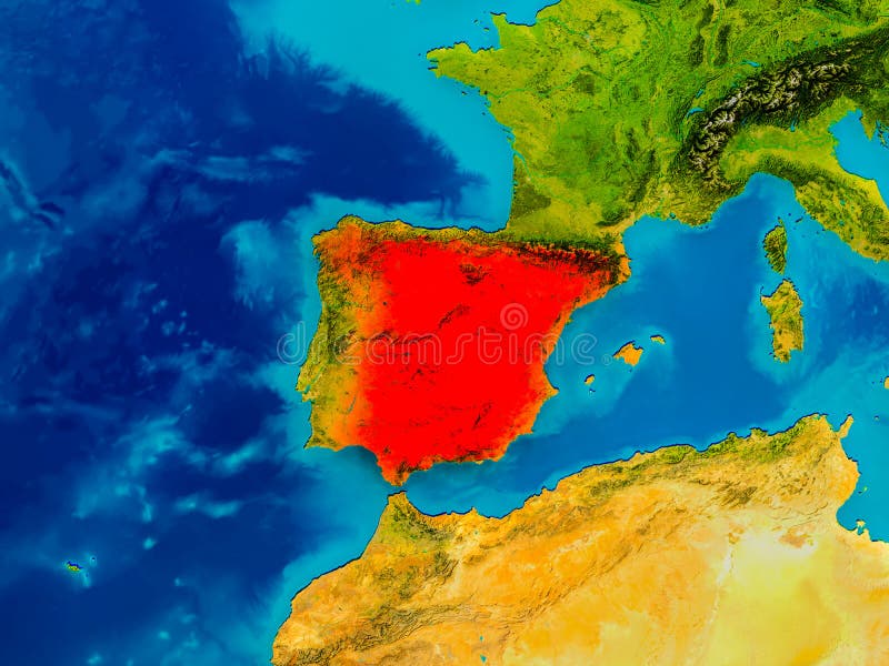 Spain on physical map stock illustration. Illustration of globe - 91849413