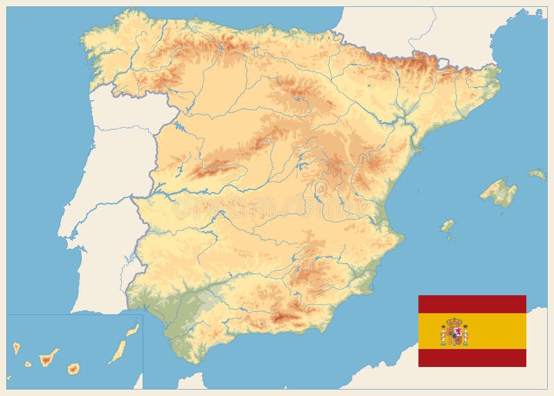 Spain Physical Map Retro Colors. No Text Stock Vector - Illustration of ...