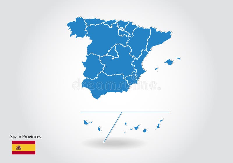 Spain Provinces Map Design with 3D Style. Blue Spain Provinces Map and ...