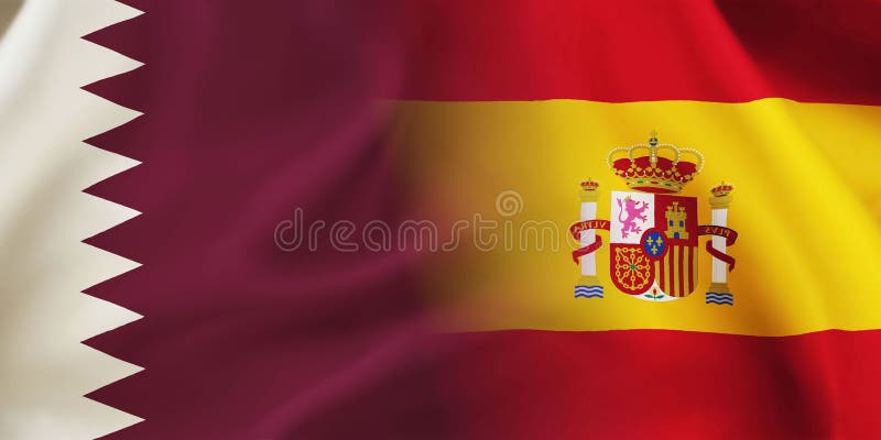Qatari Spanish Flags Together Spain Qatar Waving Background Stock ...