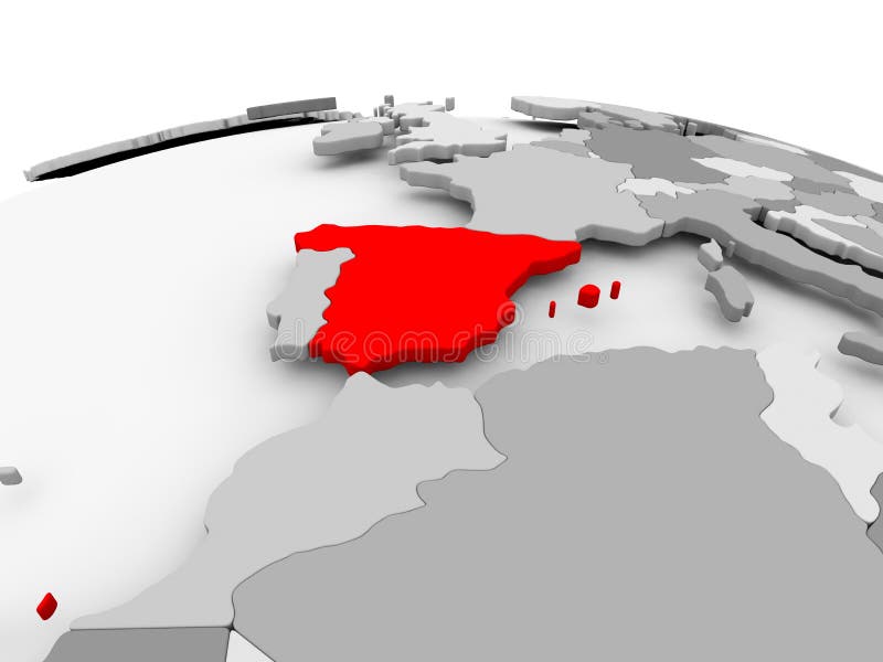 3d Spain grey map on white stock illustration. Illustration of europe ...