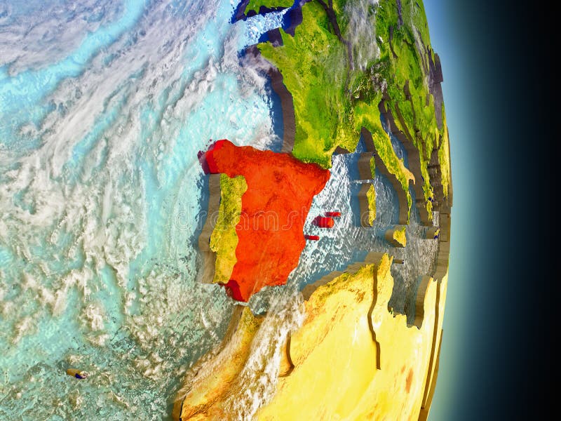 Spain in red from space stock illustration. Illustration of reino ...