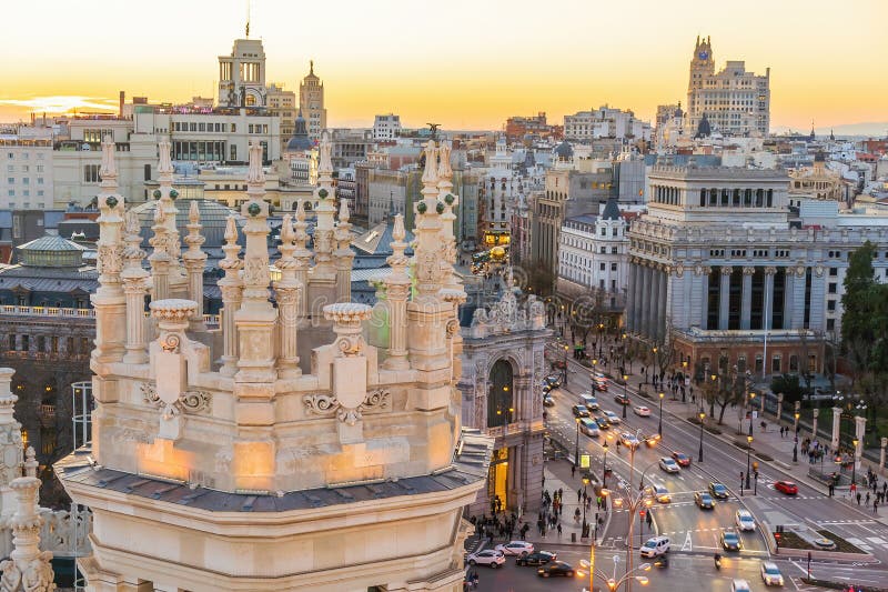 Spain S Metropolis at Sunset, Showing the Madrid Skyline Stock Photo ...