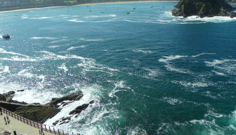 Spain, San Sebastian, Mount Urgull, Rocks and Ocean Surf Stock Photo ...