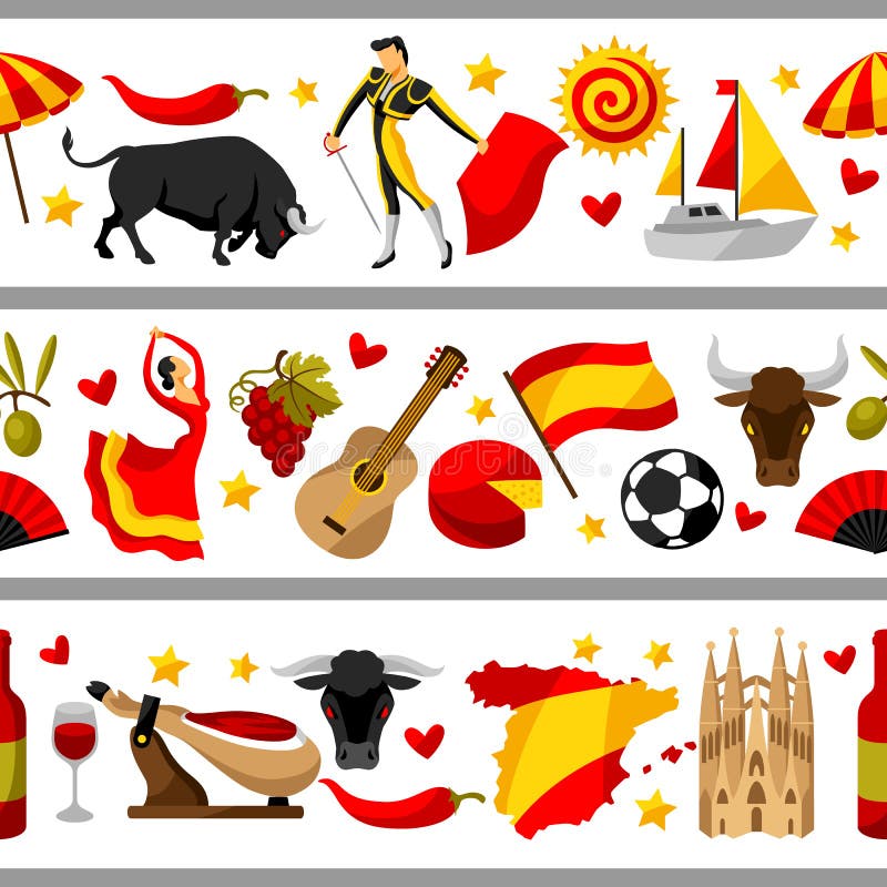 Spain Seamless Border. Spanish Traditional Symbols and Objects ...